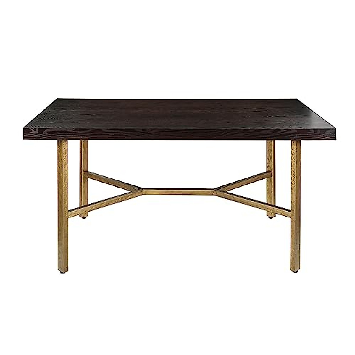 Uolfin Wood Dining Table with Oak Veneer and Distressed Gold Metal Legs, 60" L