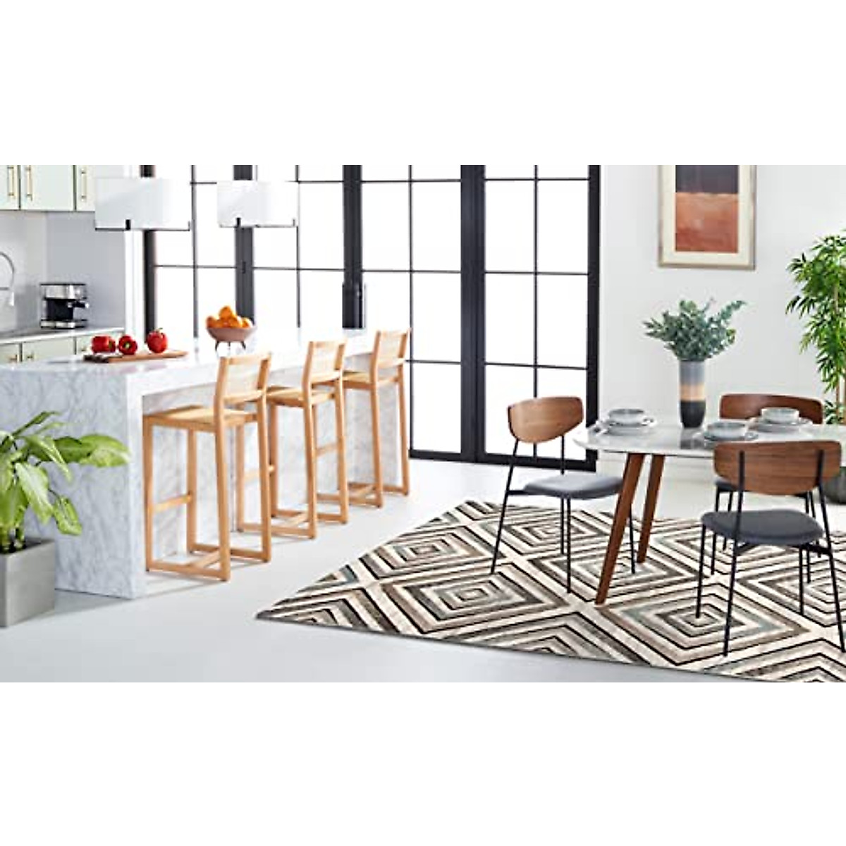 SAFAVIEH Amsterdam Collection 5'1" x 7'6" Cream/Beige AMS109A Diamond Geometric Non-Shedding Living Room Bedroom Area Rug