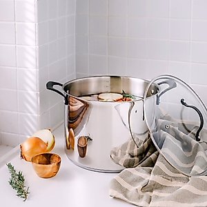 GrandTies Tri-Ply Stainless Steel Stock Pot Induction Cookware – 12 QT Capsule Bottom Stainless Steel Pot, Marquina Black Metal Handles Kitchen Cooking large Pot with Lid, Dishwasher Safe Pot & Pan