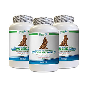 HAPPY PET VITAMINS LLC Skin Care for Dogs with Allergies - Dogs Total Health Complex - Natural - Best Hair Coat Immune Eye Teeth UTI Health - Dog Vitamin d3-3 Bottles (180 Treats)