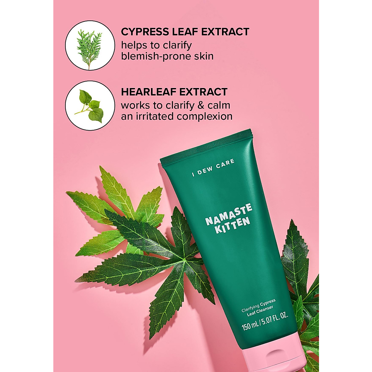 I DEW CARE Acne Facial Foam Cleanser - Namaste Kitten | Clarifying Heartleaf, Makeup Cleansing, Korean Skincare, Vegan, Cruelty-free, Paraben-free