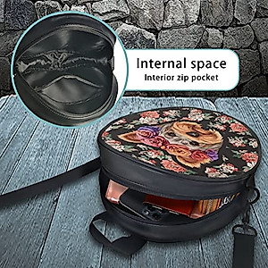 SCRAWLGOD Women Round Satchel Bag Yorkshire Terrier Dog Floral Print Small Crossbody Bags Cell Phone Purse Clutch Messenger Shoulder Handbag