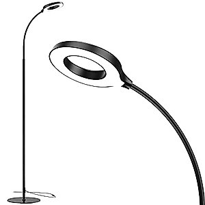 JKSWT LED Floor Lamp, 3 Brightness Levels Eye-Caring Dimmable Standing Reading Lamp 4000K Colors temperatures with Adjustable Gooseneck for Living Room Bedroom Reading - Black