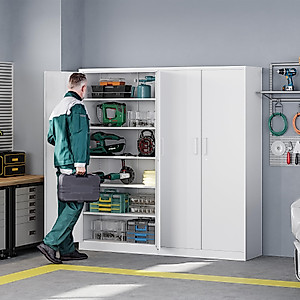 Letaya Metal Storage Cabinets with Lock Door,Steel Locker Garage Cabinets 5 Adjustable Shelves for Home,Office, Warehouse(White)