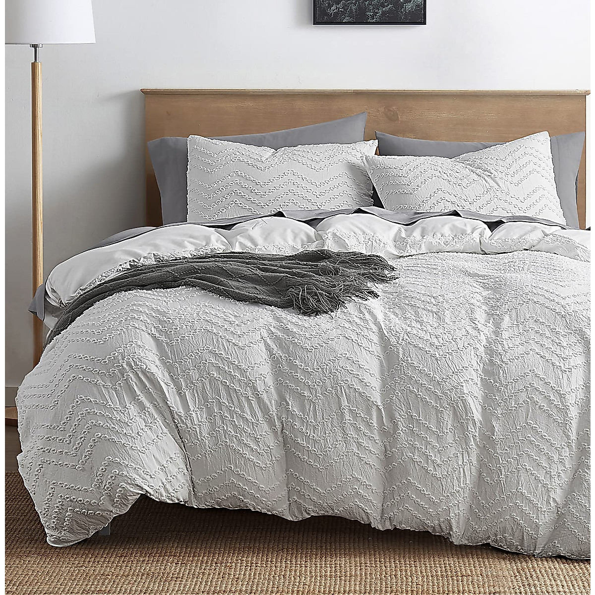 White Duvet Cover Queen Size - Boho Bedding Queen Duvet Cover Set, 3 Piece Tufted Double Brushed Boho Duvet Cover with Zipper Closure, 1 Queen Size Duvet Cover 90x90 Inches and 2 Pillow Shams