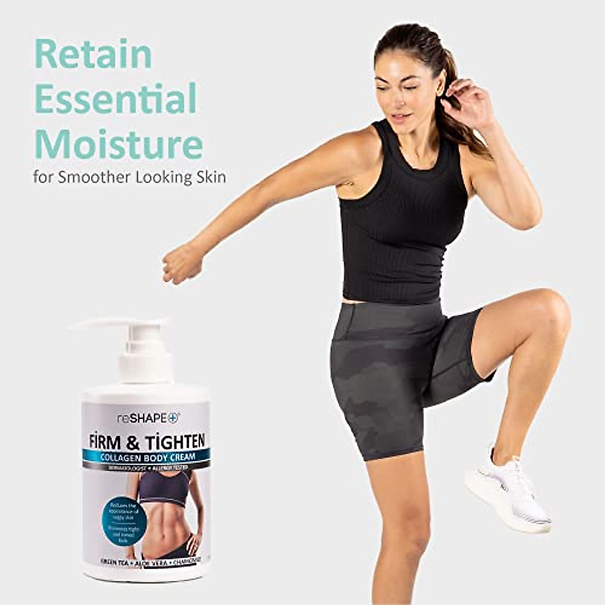 Reshape+ Collagen Body & Face Cream Moisturizing Skin Care Lotion, Skin Tightening Cellulite Body Lotion Improves Skin Elasticity, Plumps Sagging Skin W/Green Tea, Aloe Vera, & Chamomile, 15 Fl Oz