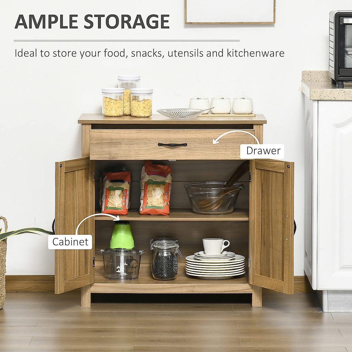 HOMCOM Sideboard, Natural Wood Effect