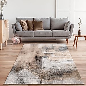Paco Home Designer Rug with Modern Earthy Colors in Cream Brown Black, Size: 3'11" x 5'3"