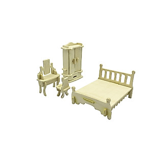 Small Furniture,Dollhouse Furniture and Accessories 34PCS Wooden Dollhouse Furniture Set 3D Puzzle Miniature Puzzle Doll House Furniture Kit Puzzle Gift for Kids Teens and Adults