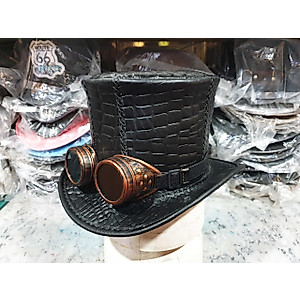 Steampunk MadHatter Leather Top Hat (X-Large, Steampunk Googles)