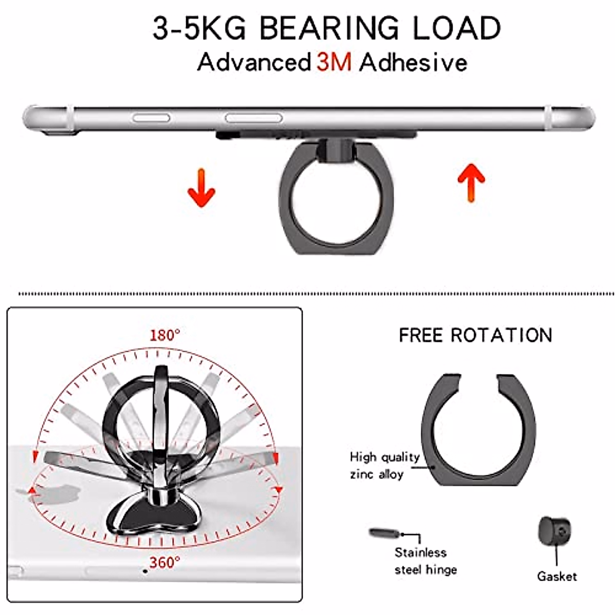 Cavdycidy Metal Butterfly Ring Holder for Cell Phone,Finger Ring Stability Holder Back Stand Car Mount Hook Kickstand Compatible with All Smartphone Cute Accessories(Black)