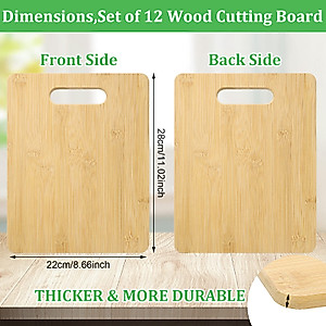 Bamboo Cutting Board Set of 12 Wood Chopping Boards with Handle Thick Cutting Board Kitchen and Dining Bulk Plain Bamboo Cutting Board for Engraving Gift Cooking Decor (Regular)