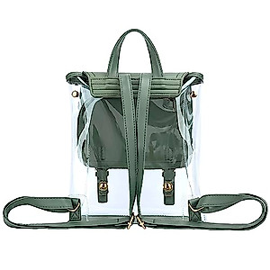 KKXIU Girls Fashion Clear Backpack Stadium Approved Bag Transparent See Through Bookbag Purse for Women and Ladies (Green)