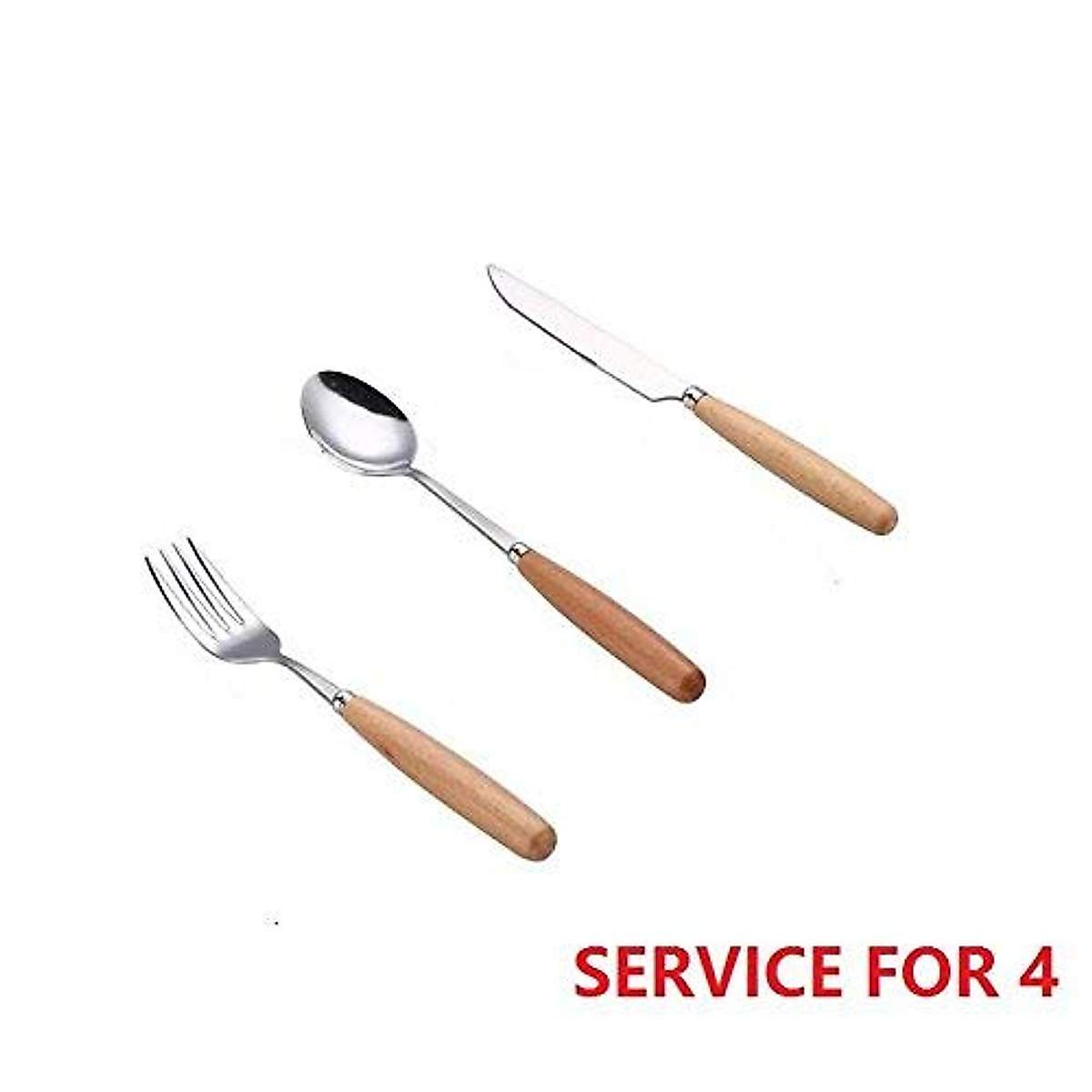 MBB 12 Pieces Stainless Steel Cutlery Set Short Wood Handle Flatware Set Knife Fork Spoon Service for 4