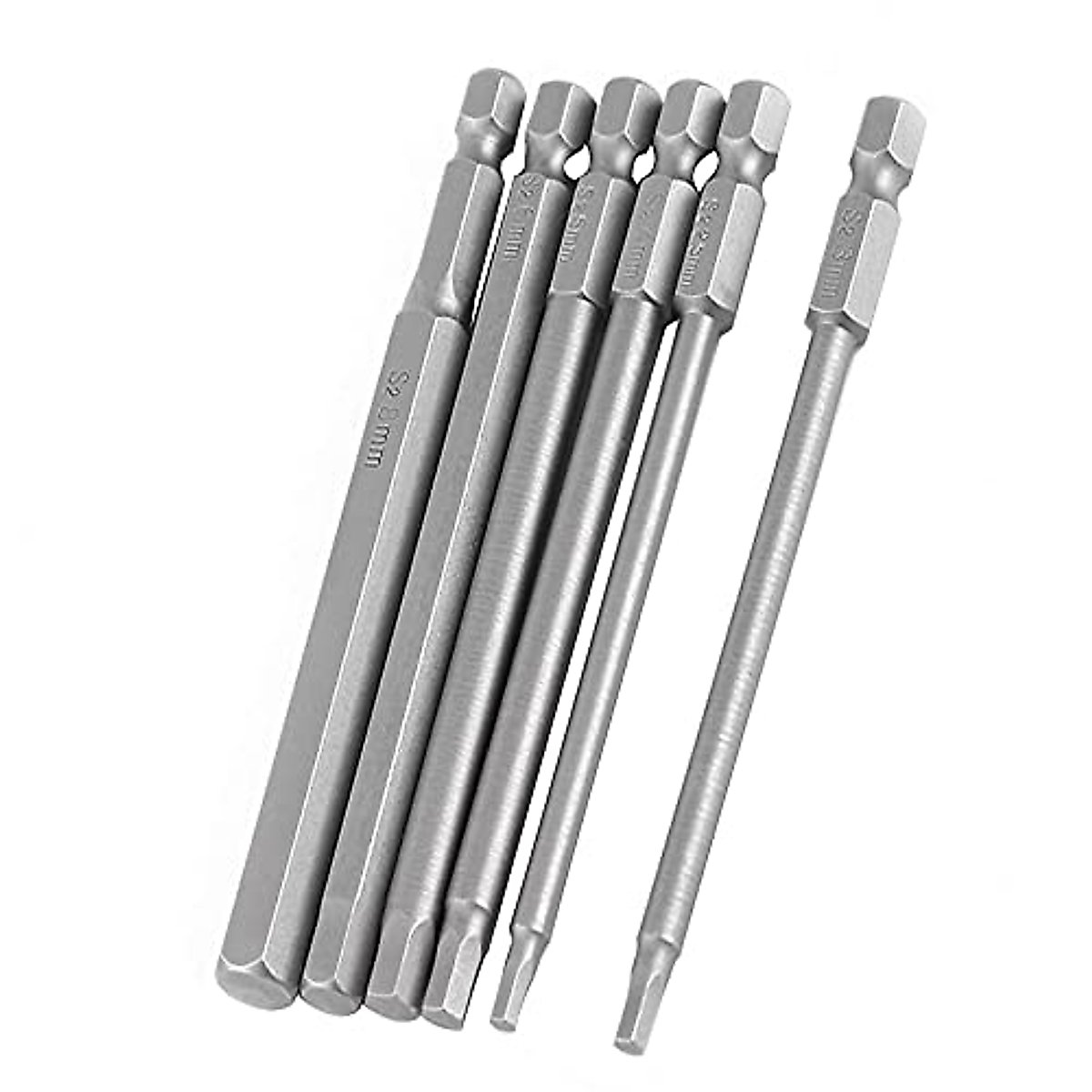 Eyech 6Pcs Allen Wrench Drill Bit Set Magnetic Inner Hexagon Head Screwdriver Bits Set with 1/4 Inch Hex Shank H2.5-H8-3.9 Inch Length