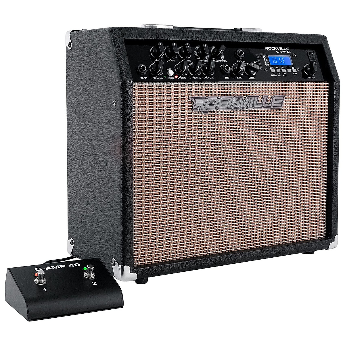 Rockville G-AMP 40 Guitar Amplifier 10" Speaker/Bluetooth/Mic in/USB/Footswitch,Black