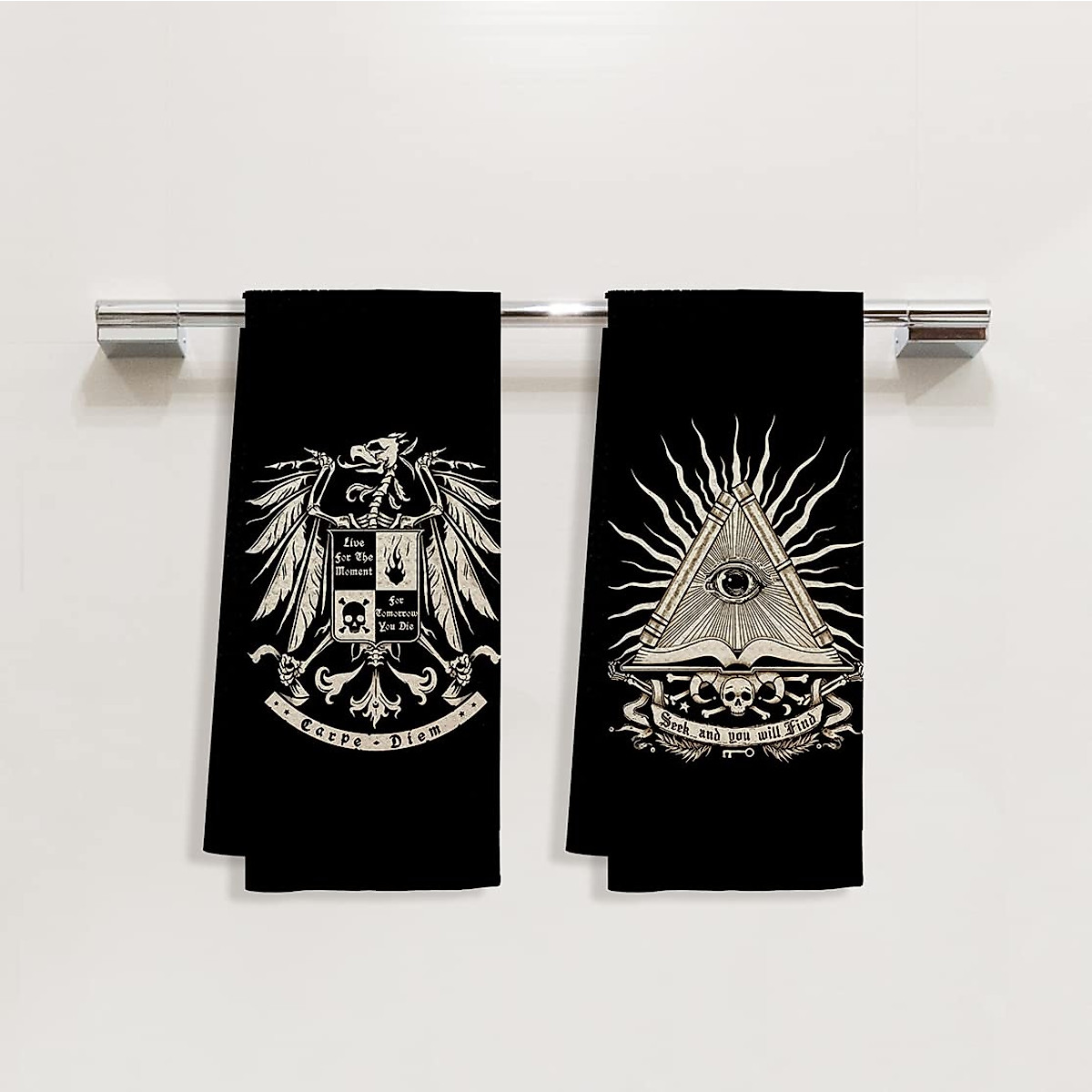 Voatok Dark Memento Mori The Undead Gothic Macabre Art Kitchen Towels Dish Towels Set of 4,Gothic Skull Halloween Kitchen Hand Towels,Skull Lovers Gifts,Tarot Lovers Gifts