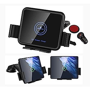 DEMCERT Support Portrait Unfold Charging for Z Fold 3 Car Mount, Wireless Car Charger Compatible for Samsung Galaxy Z Fold 3 Z Fold 4 Auto Clamping Fast Charging Holder with Cooling Fan