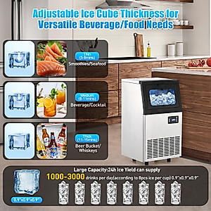Commercial Ice Maker Machine, 110Lbs/24H, Ice Machine with 18LBS Ice Storage Capacity, Ice Maker Machine with Auto Self-Cleaning, Each Tray Can Make 36 Pcs of Ice for Home/Bar/Hotel/Restaurant