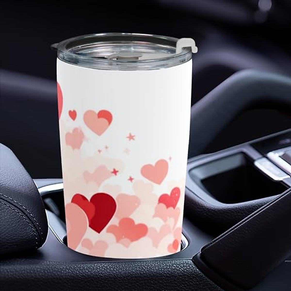 QWEUIOP 20oz Insulated Travel Coffee Mug Heart Pattern Stainless Steel Tumbler with Lid Double Wall Vacuum Coffee Cup For Hot and Cold Drinks14489