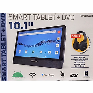 SYLVANIA 10.1 inch Quad Core Tablet/Portable DVD Player 1GB/16GB with Headphones SLTDVD1024-COMBO (Renewed)
