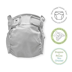 Amazing Baby Hybrid Cloth Diaper Cover with Pocket-Sling, Large, Sz 4 (22-40 lbs), Use Boosties Inserts, Gray, SmartNappy Set includes Swim Cover + Tri-fold Insert + Booster Pad