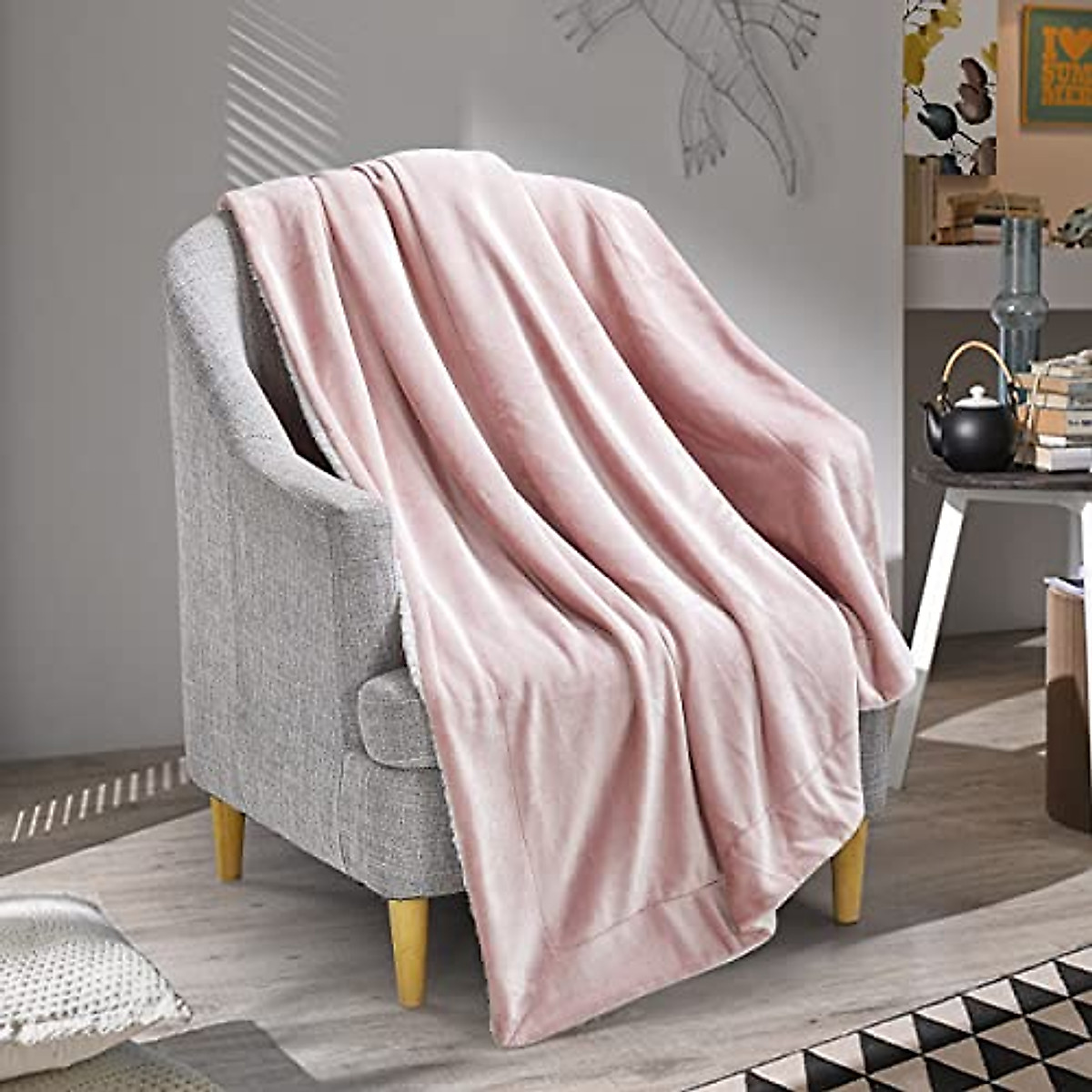 Thesis Sherpa Fleece Throw Blanket for Couch Blush Throw Blanket – Fuzzy Cozy Warm Sherpa Blanket Throw, 50x60 Inches