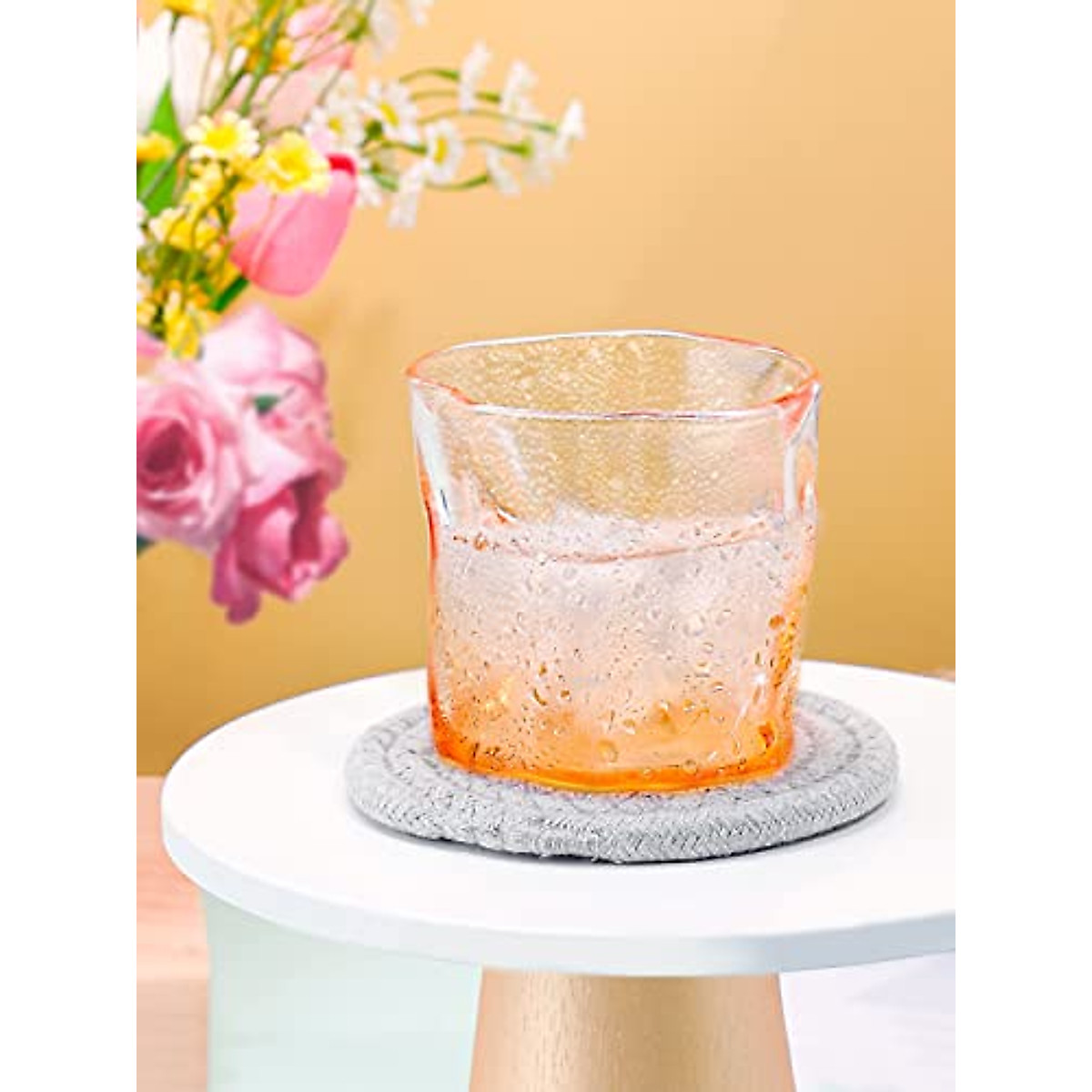 8 Pcs Absorbent Drink Coasters, 4 Styles Handmade BOHO Woven Coasters for Coffee Table, Heat-resistant Modern Cotton Coasters for Kinds of Cups Housewarming (4.3in)