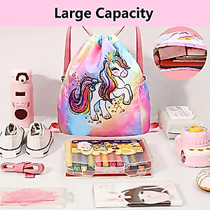 Luchike Drawstring Backpack for Kids - Girls Dance Bag,Sport Gym Beach Swim Travel Daypack With Two Water Bottle Holder