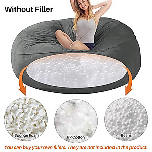 Oversized Bean Bag Chair Cover for Adults,Living Room Furniture Soft Washable Microfiber Kids Bean Bag Chair Cover,Lazy Sofa Bed Cover PV Velvet Bean Bag Cover (No Chair) (Light Gray, 6FT 150 * 75cm)