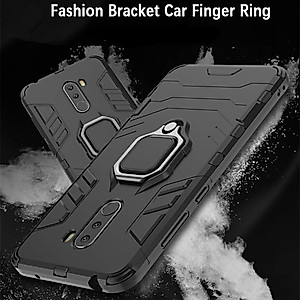 DuoLide for Huawei P Smart Z / Y9 Prime 2019 Case, 2 in 1 Hybrid Heavy Duty Armor Shockproof Defender Kickstand Dual Layer Bumper Hard Back Case Cover Tempered Glass Screen Protector，Black
