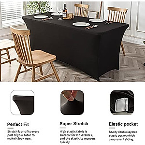2 Pack Spandex Table Cover Fitted Rectangular Tablecloth Stretchable Fabric Tablecloth for Party, Banquet, Wedding and Events (6FT, Black)
