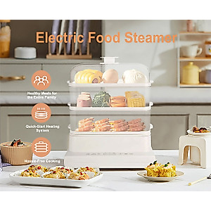 bathivy 19QT Electric Food Steamer for Cooking, 3 Tier Vegetable Steamer with Appointment and Timer, Digital Steamer for Fast Simultaneous Cooking, 800W Heating, Auto Shutoff & Boil Dry Protection