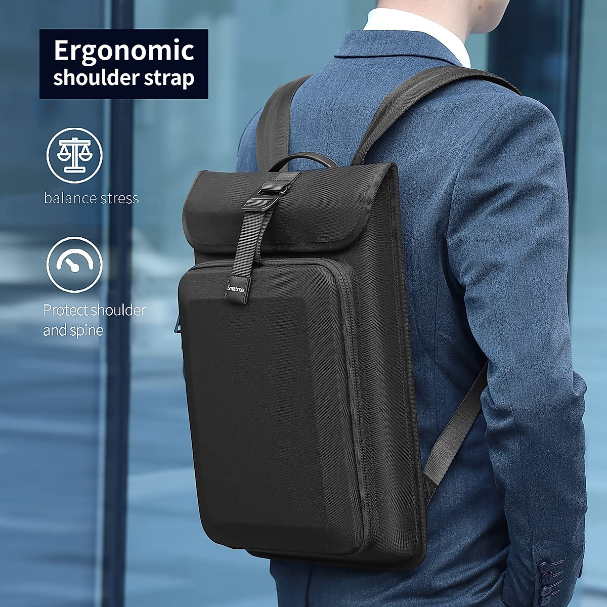 Smatree New Upgrade Hard Travel Laptop Backpack for 15.6-16inch Dell Laptop , Business Laptop Backpack for Men, Water Resistant Backpack for School Laptop Bag Gifts ,Black