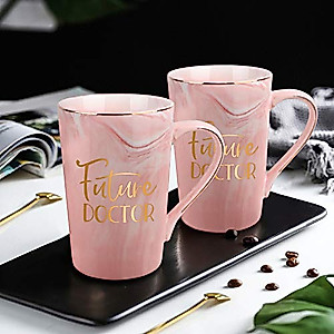 WHATCHA Future Doctor Coffee Mug Tea Cup - Medical School Student Doctor to Be Graduation Gifts for Her Women - 14oz Gold Pink Ceramic