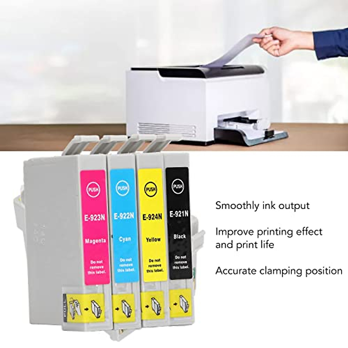 4Pcs Ink Cartridge, BK C M Y Clear Fadeless Printer Cartridge, Print 400 Pages, for Print Photos, Test Papers, Documents