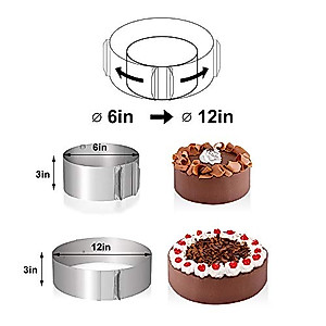 Picowe Cake Ring Set, 6 to 12inches Adjustable Stainless Steel Cake Ring, 5.5 x 400inch Mousse Cake Acetate Sheet Mousse Cake Mold (2 Pack New)