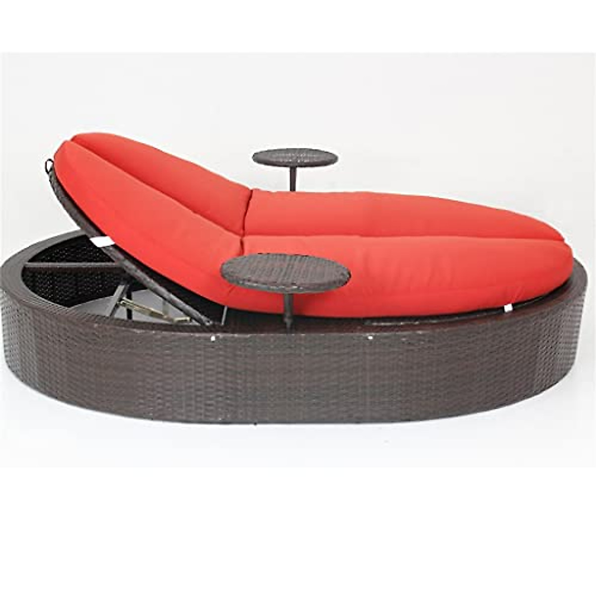 QUUL Outdoor Furniture Sofa PE Rattan Aluminum Frame Double Bed Oval Sofa Bed Lying Camping Chair