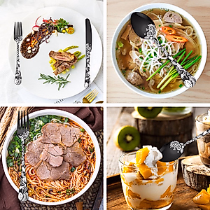 24 Piece Black Patterned Silverware Set Food-Grade Stainless Steel Cutlery Set With Steak Knives Flatware Set for 4 Mirror Polished Tableware Utensil for Home Kitchen Restaurant Ergonomic Durable