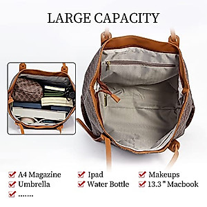 DAENO Womens Purses and Handbags Large Tote Bags for Women With Zipper Ladies Shoulder Handle Satchel Bags 2pcs Set(Brown)