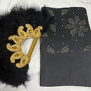 Msbfea Black Feather Fan with ASO Oke Headtie Matching for Ladies Wedding Party Nigerian Style Fan Design African - ASO Fan Color 267
