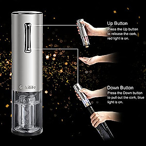 Gokilife Electric Wine Opener, Automatic Rechargeable Wine Bottle Corkscrew Opener with Foil Cutter, One-click Button Wine Bottle Openers with LED Light for Home Party Restaurant (Silver01)