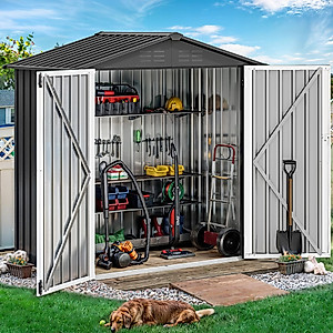 DWVO 6x4ft Metal Outdoor Storage Shed, Waterproof Tool Shed Heavy-Duty Storage Unit with Lockable Door and Vents, Ideal for Bicycles, Tools, Lawnmowers, Backyards, Patios, Lawns - Dark Gray