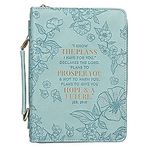 Christian Art Gifts Faux Leather Fashion Bible Cover: I Know The Plans I Have for You - Jeremiah 29:11 Inspirational Bible Verse, Debossed Floral Teal Design, Medium
