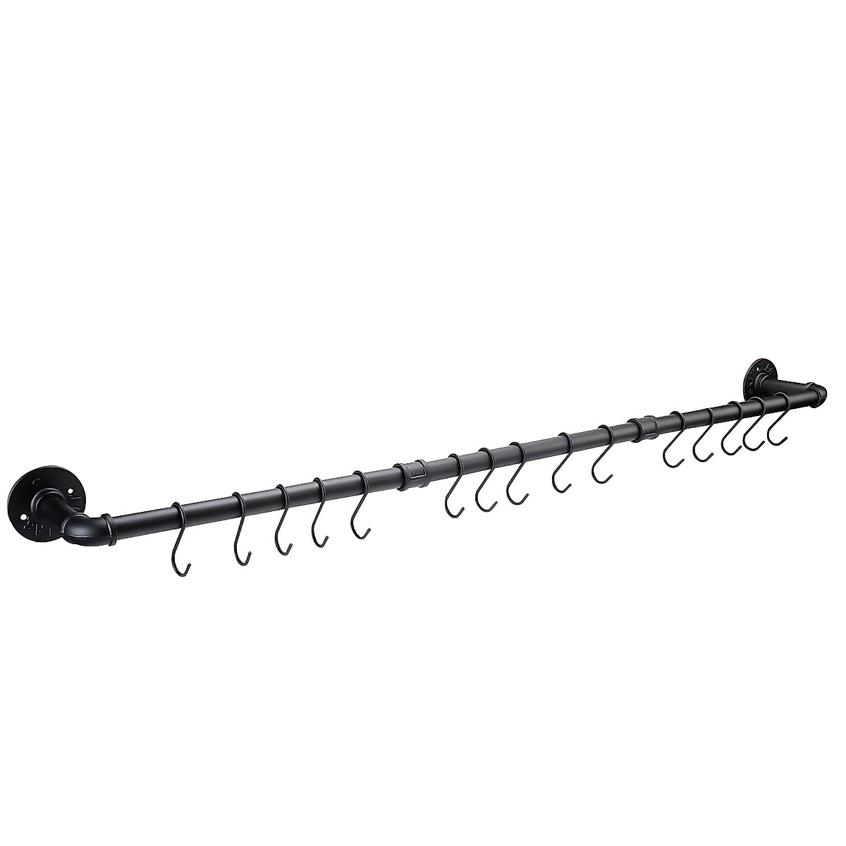 Tysun 47.4 Inch Industrial Pipe Pan Pot Rack Wall Mounted Iron Pipe Kitchen Hanging Rail Kitchen Utensil Cookware Holder Storage Organizer with 15 S Hooks