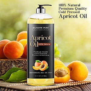 MAJESTIC PURE Apricot Oil, 100% Pure and Natural, Cold-Pressed, Apricot Kernel Oil, Moisturizing, for Skin Care, Massage, Hair Care, and to Dilute Essential Oils, 16 fl oz
