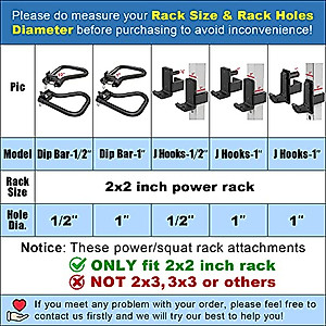 SELEWARE Solid Dip Bar Attachment for 2" x 2" with 1/2" Hole Power Cage Squat Rack, Set of 2 Dip Bar Multi-Grip Handles for Strength Training