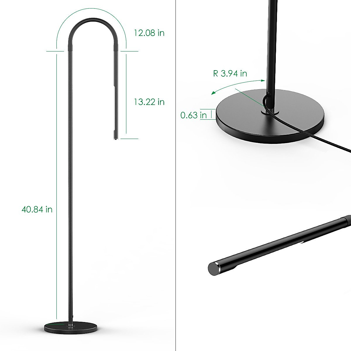 JOLY JOY LED Modern Floor Lamps, Flexible Gooseneck Standing Reading Light W/Stable Base, 4 Color & 5 Brightness Dimmer, Touch & Remote Control, for Living Room, Chair, Couch, Office Task (Black)