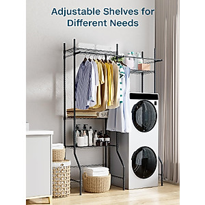 YORKING Clothes Drying Rack, Over The Washer and Dryer Storage Shelf with Adjustable Shelves, Space Saving Drying Rack for Laundry Room Easy Storage