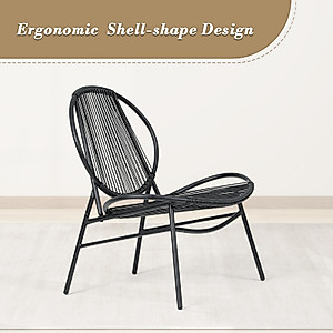 Athena Collection 3-Piece Patio Conversation Set, All-Weather Rattan Acapulco Chair and Round Table Set Bistro Set Indoor Outdoor Seating Furniture Set for Balcony, Pool, Garden, Backyard, Black